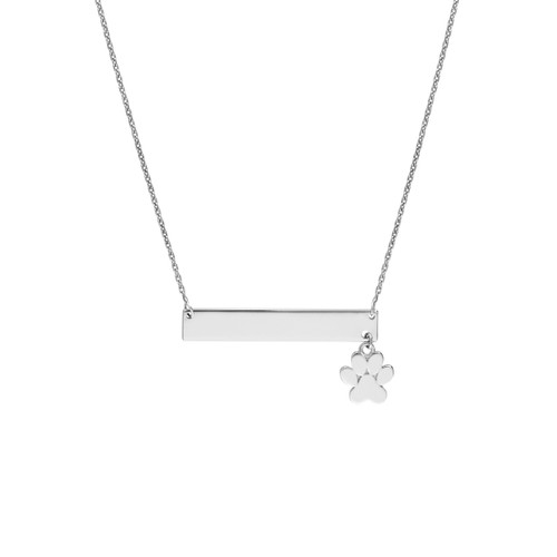 Plated Sterling Silver Engravable Bar Necklace with Paw - Midas Chain