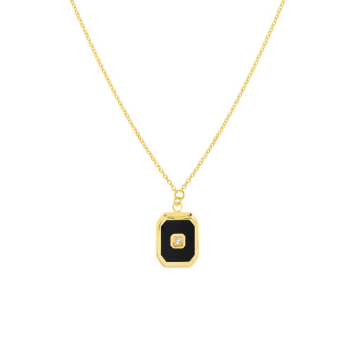 Black Enamel Octagon Medallion Necklace - Midas Chain