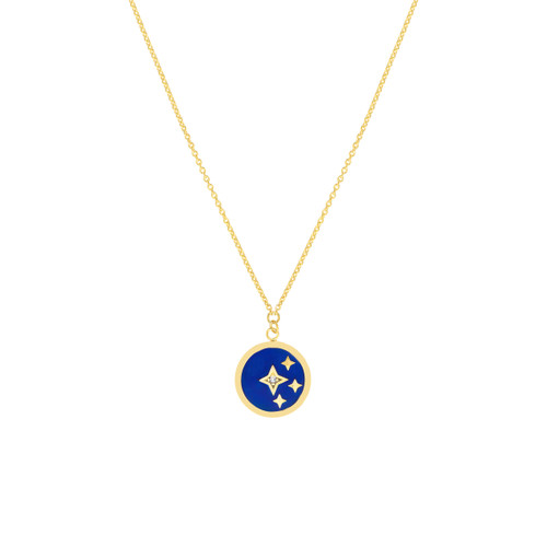 Navy Blue Enamel Stars Medallion Necklace - Midas Chain