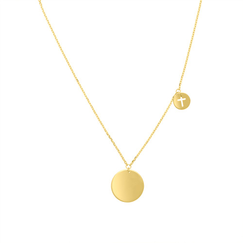 Disc Necklace with Cutout Cross Disc Dangle - Midas Chain
