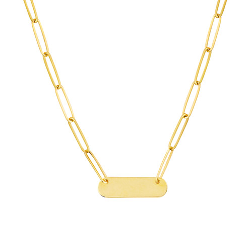 Paper Clip Necklace w/Rounded Engravable Bar - Midas Chain