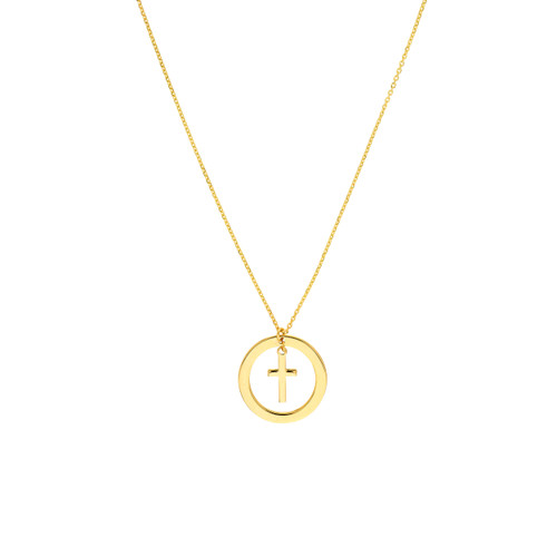 Cut Out Circle w/Dangle Cross Necklace - Midas Chain