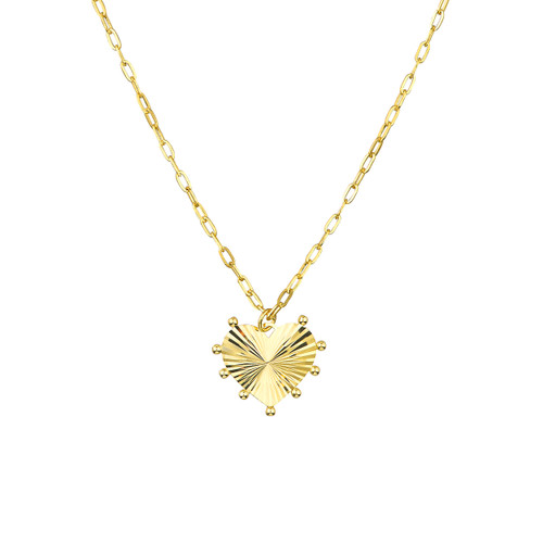 Bead-Trim Fluted Heart Medallion Necklace - Midas Chain