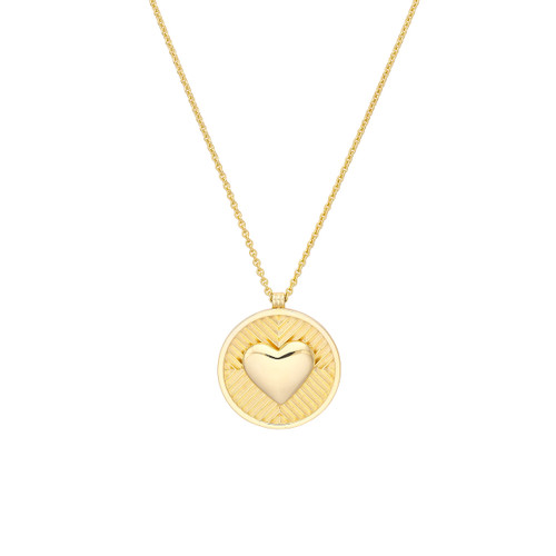 Chevron and Puff Heart Medallion Necklace - Midas Chain