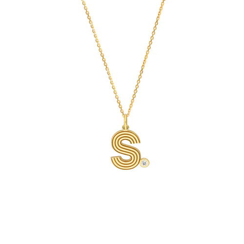 Block Lined Initial 'S' with Diamond Necklace - Midas Chain