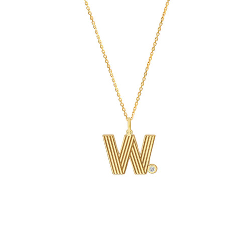 Block Lined Initial 'W' with Diamond Necklace - Midas Chain