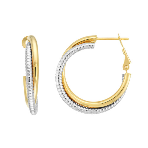 Entwined Hoop Earrings in Two-Tone with Omega Back - Midas Chain