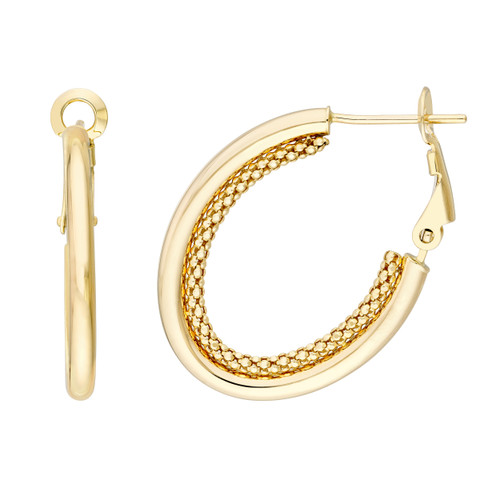 High Polish and Popcorn Double Hoop Omega Earrings - Midas Chain