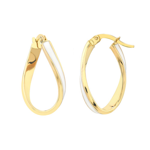 White Enamel Oval Twist Hoops - Midas Chain