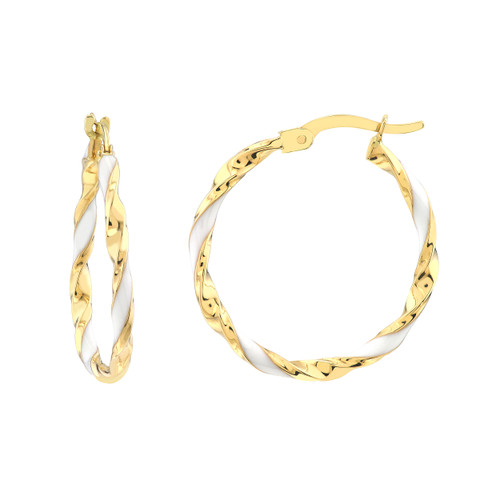 Large White Enamel Round Twist Hoops - Midas Chain