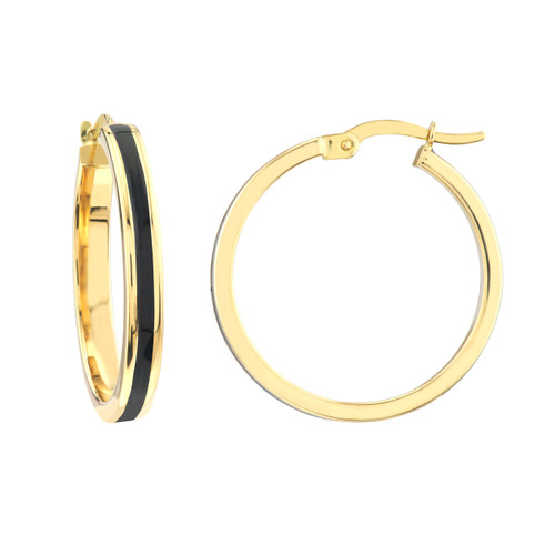 Large Black Enamel Round Hoops - Midas Chain