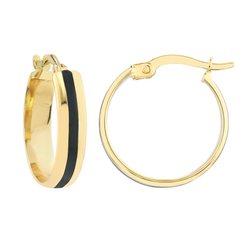 Medium Black Enamel Round Hoops - Midas Chain
