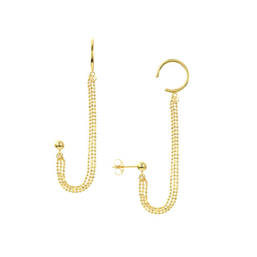 Triple D/C Bead Chain Drape Earrings with Ear Cuff - Midas Chain