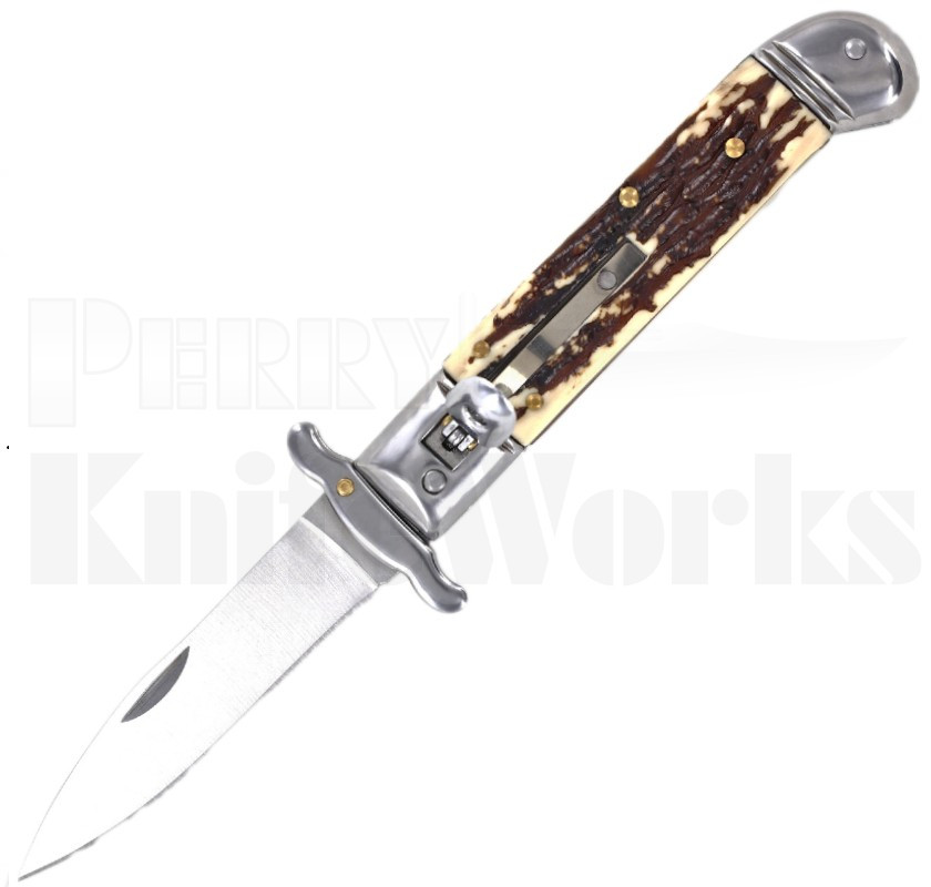 Milano 8" Leverlock Swinguard Automatic Knife Faux Stag