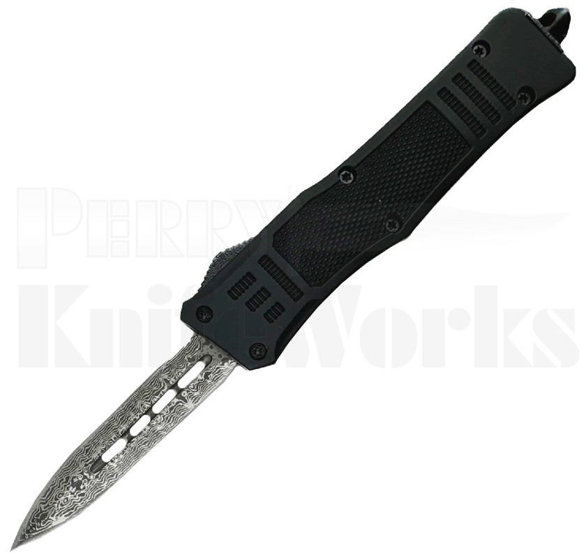 Delta Force Automatic Knife Black l Damascus Blade