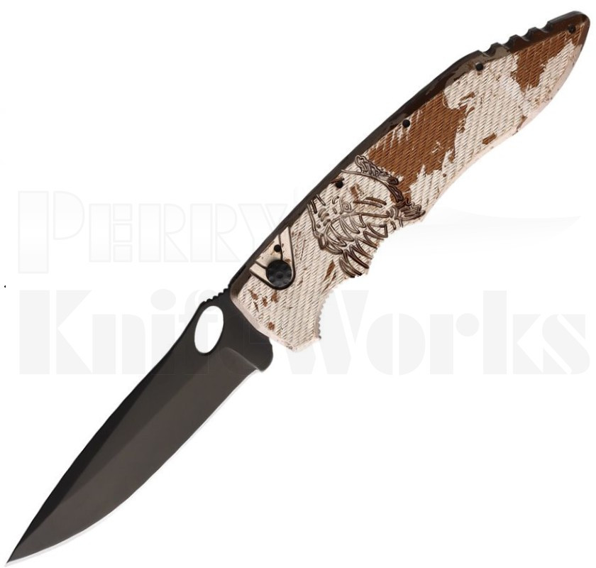 Piranha Mini Predator Automatic Knife Tan Camo l Tactical Black
