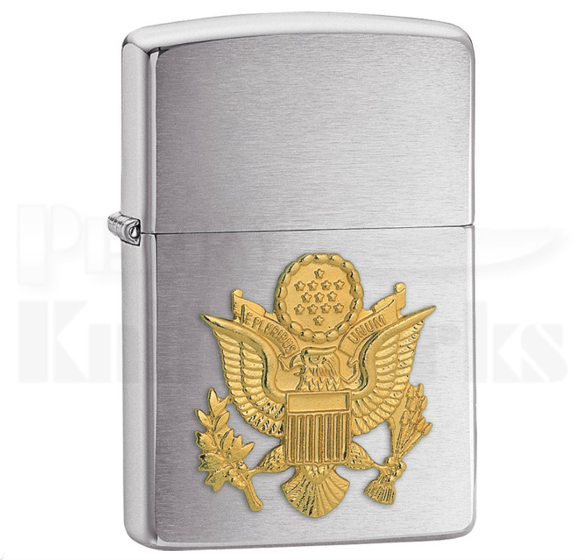 Zippo Army Emblem Brushed Chrome Lighter - Perry Knifeworks