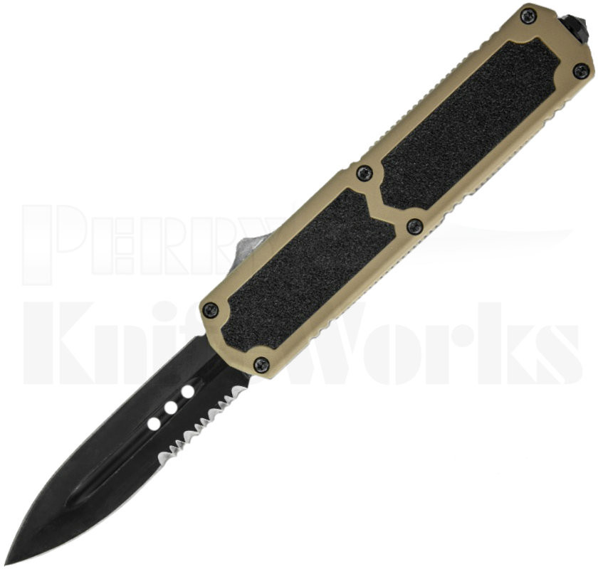 Titan Tan D/A OTF Automatic Knife Black Spear Point Part Serrated