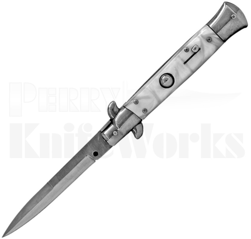 Italian Style 9" Stiletto White Swirl Automatic Knife FA004WT