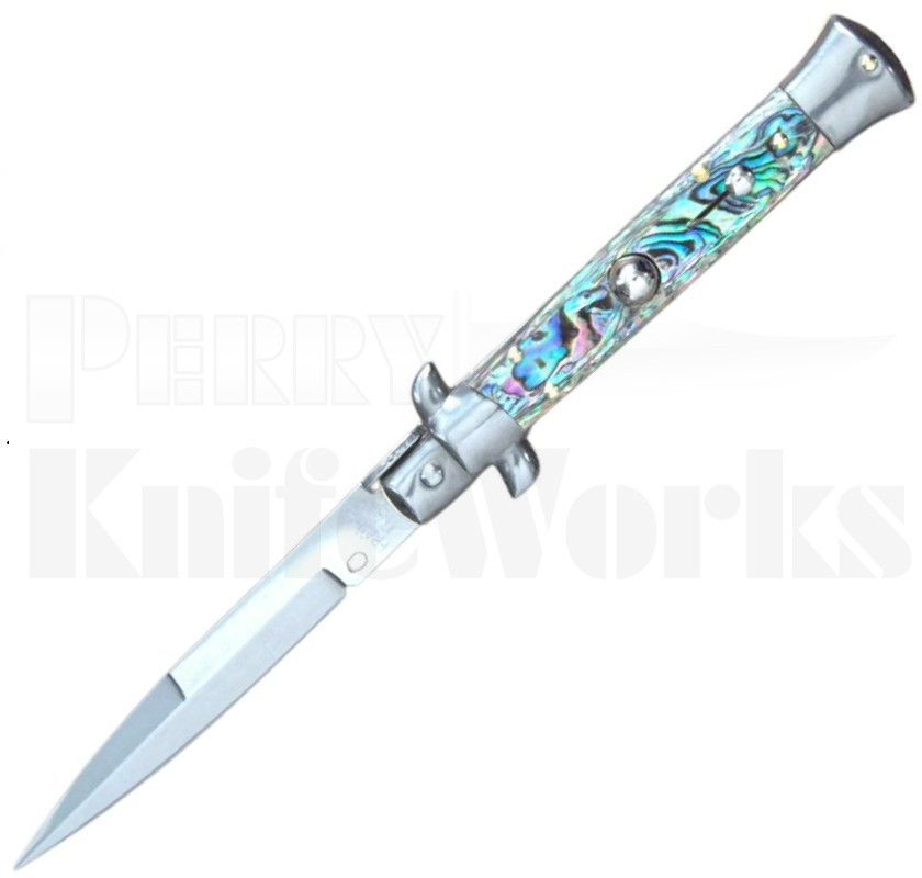 Frank B. 8" Abalone Stiletto Automatic Knife l Bayonet Blade!