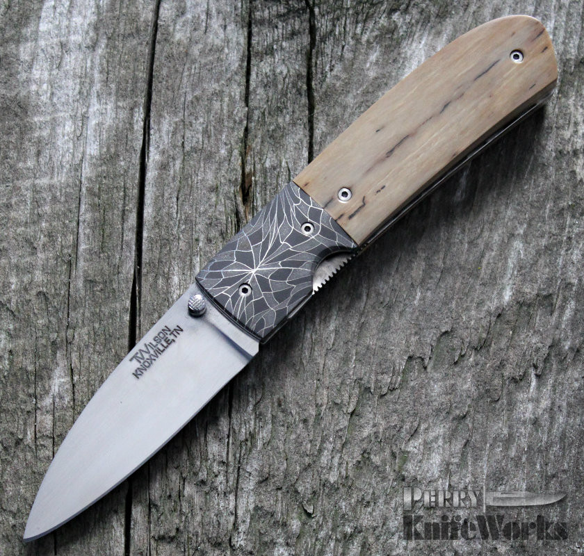Tim Wilson Gents Giraffe Bone Liner Lock Knife (Satin) - Perry Knifeworks