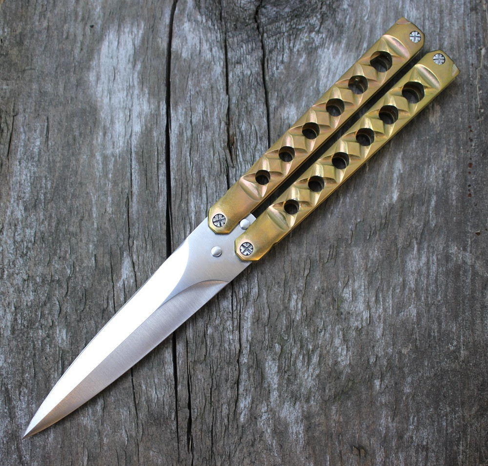 Kyle Vallotton Custom Coffin Bronze Butterfly Knife l For Sale