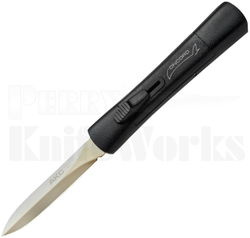 AKC Concord OTF Automatic Knife Black l 3.25" Gold Dagger l Perry Knife.