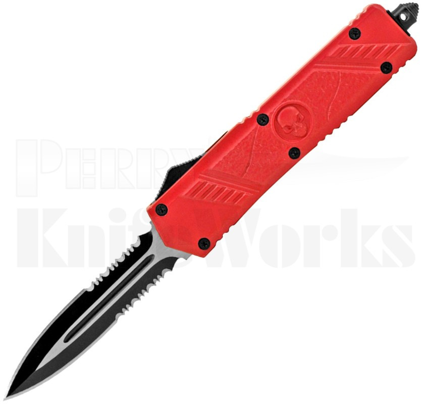 Delta Force Red OTF Automatic Knife Skull l Two-Tone Serrated