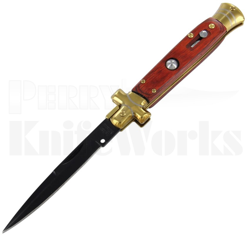 Milano 9" Stiletto Wood Automatic Knife l Black Bayo Blade