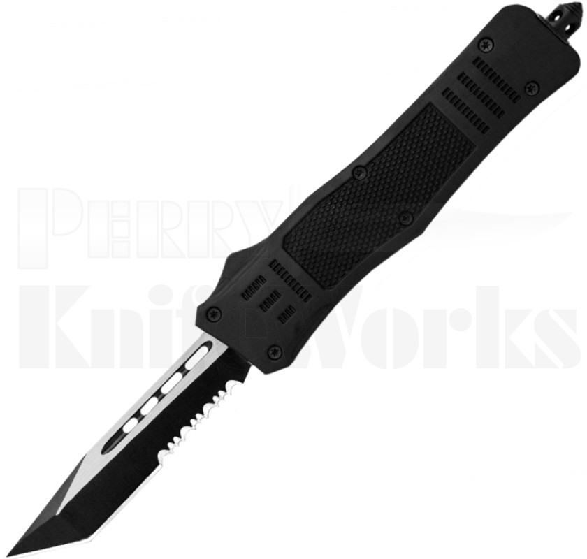 Delta Force Mini Automatic Knife Black l 2-Tone Tanto Serrated