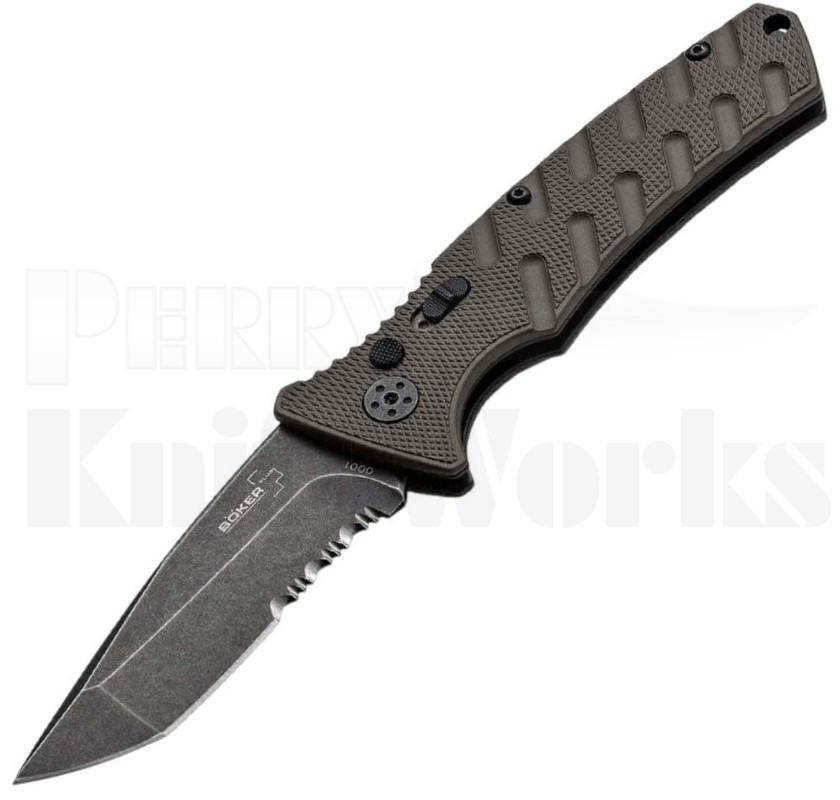 Boker Plus Strike Automatic Knife 01BO461 Coyote l Tanto Serrated