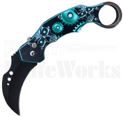 Delta Force Green Skull Automatic Karambit Knife l 2.5" Black Blade