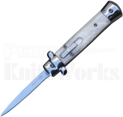 Italian 5" Mini White Marble Stiletto OTF Automatic Knife l **For Sale**