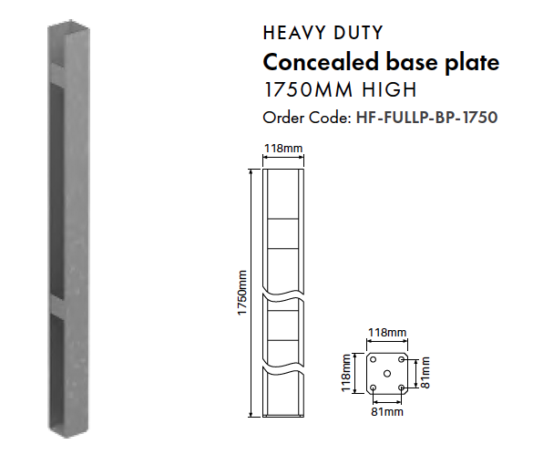 Concealed Base Plate - Heavy Duty - 1750mm high for Gates (for fixing ...