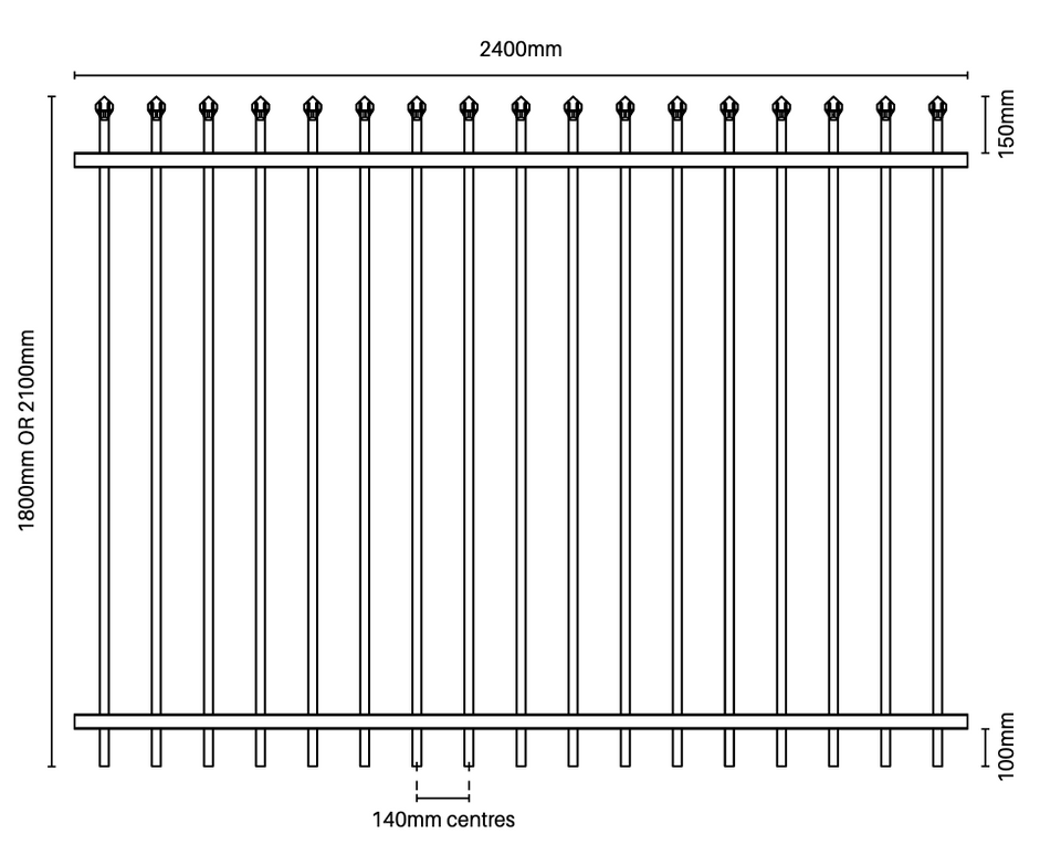 Black Security Fence Panel - Crimped Spear Top 2.1m high x 2.4m Long ...
