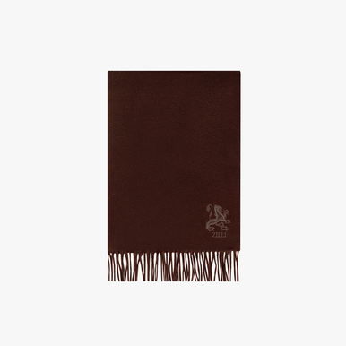 Chocolate fringed scarf, "Griffon" embroidery - ZILLI