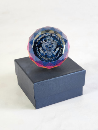 New Crystal Clear Multifaceted Prism Paperweight/DOS Logo - BKK Inc ...