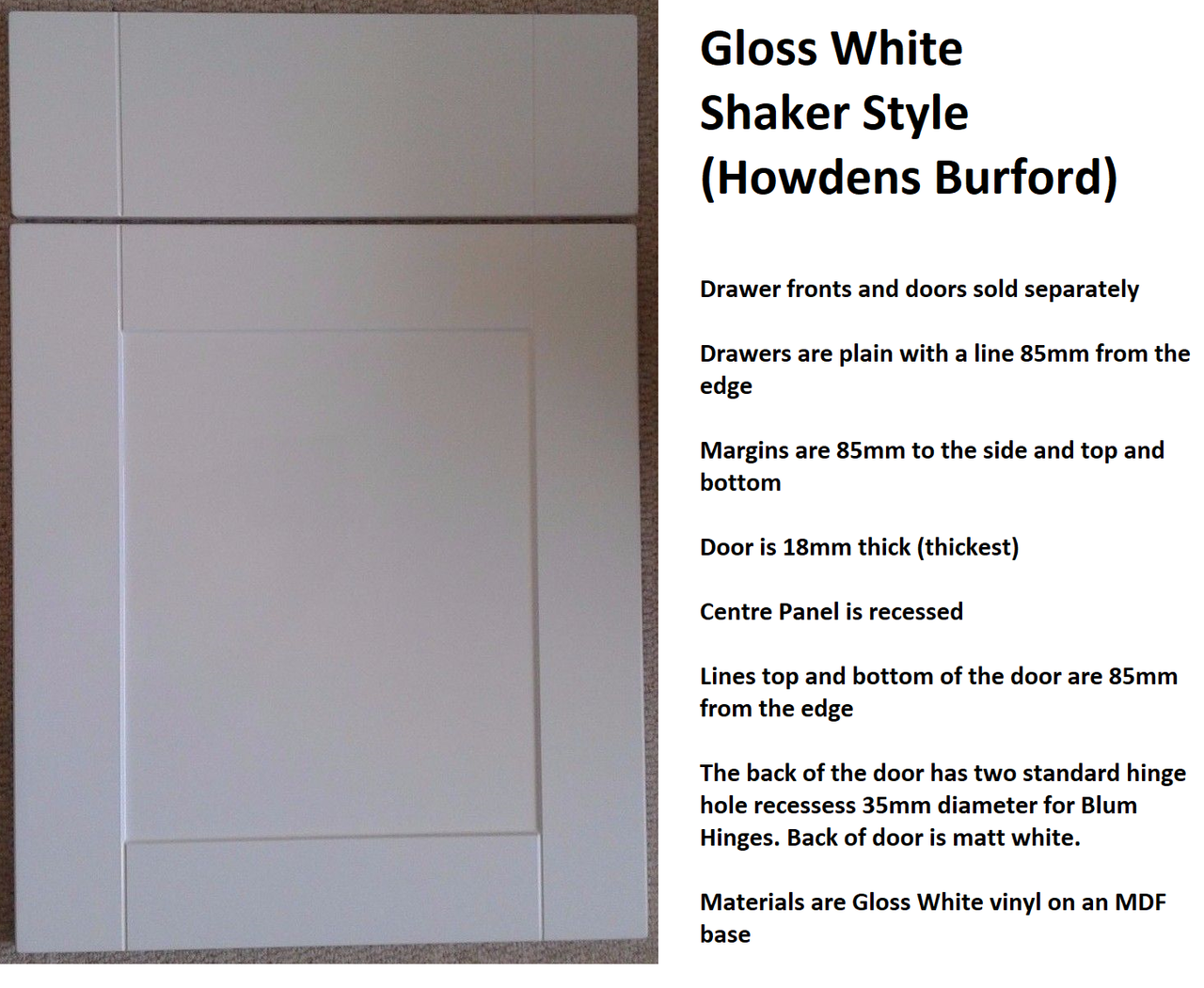 Gloss White Shaker Howdens Burford Kitchen Cupboard Door