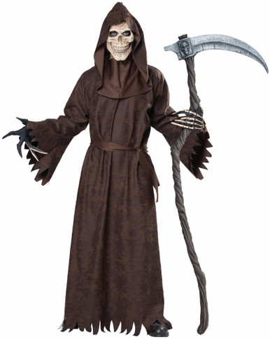 Ancient Grim Reaper Skull Skeleton Ghoul Robe Horror Halloween Mens ...