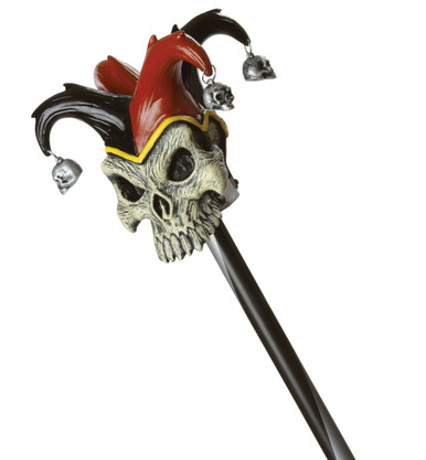 Jester Skull Joker Evil Clown Black Red Halloween Mens Costume Stick ...