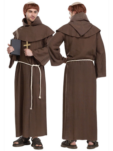 Friar Tuck Badger Priest Medieval Mens Costume Tonsure Wig - Costume King