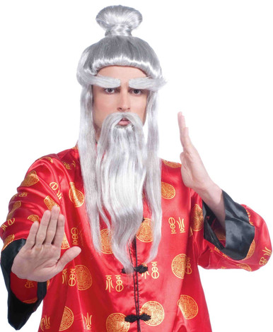 Martial Arts Sensei Master Kung Fu Oriental Ninja Shifu Men Costume Wig ...