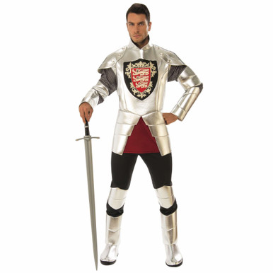 Silver Knight Valiant Medieval Renaissance Dragon Slayer Mens Costume ...