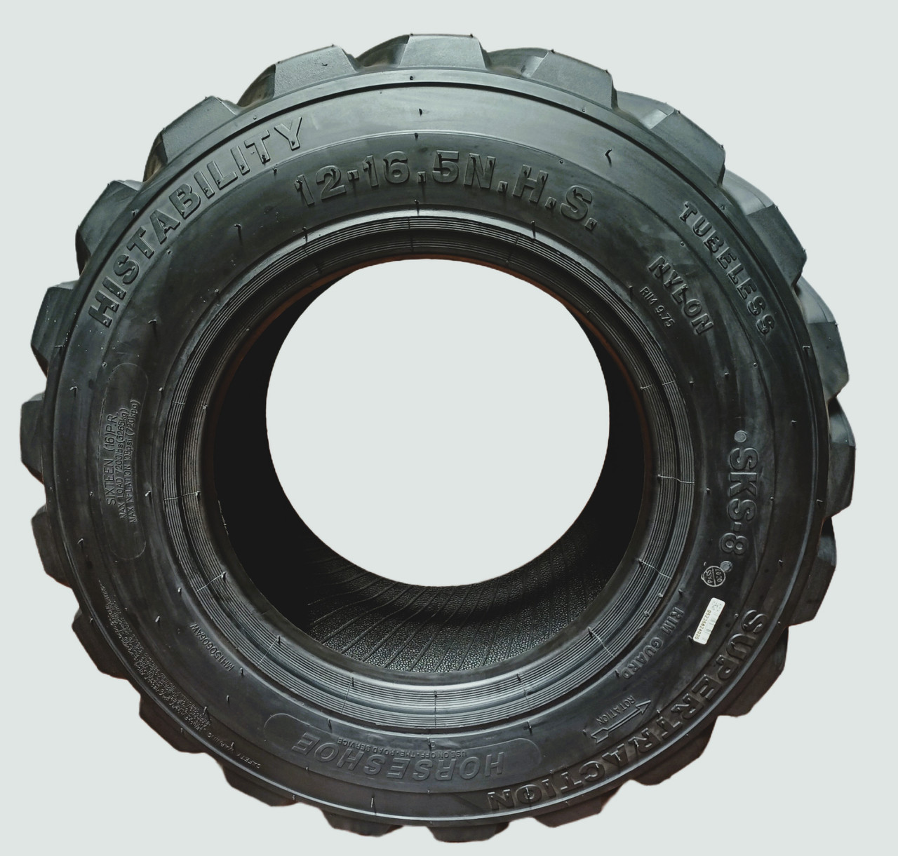12-16.5 Skid Steer Tubeless Tire w/Rim-Guard 16 Ply Rating Super Heavy Duty H Load 305/70-16.5 ...