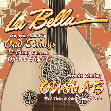 La Bella Silver-Black Nylon Arabic 12-string Oud Strings 22-33 - the f-hole