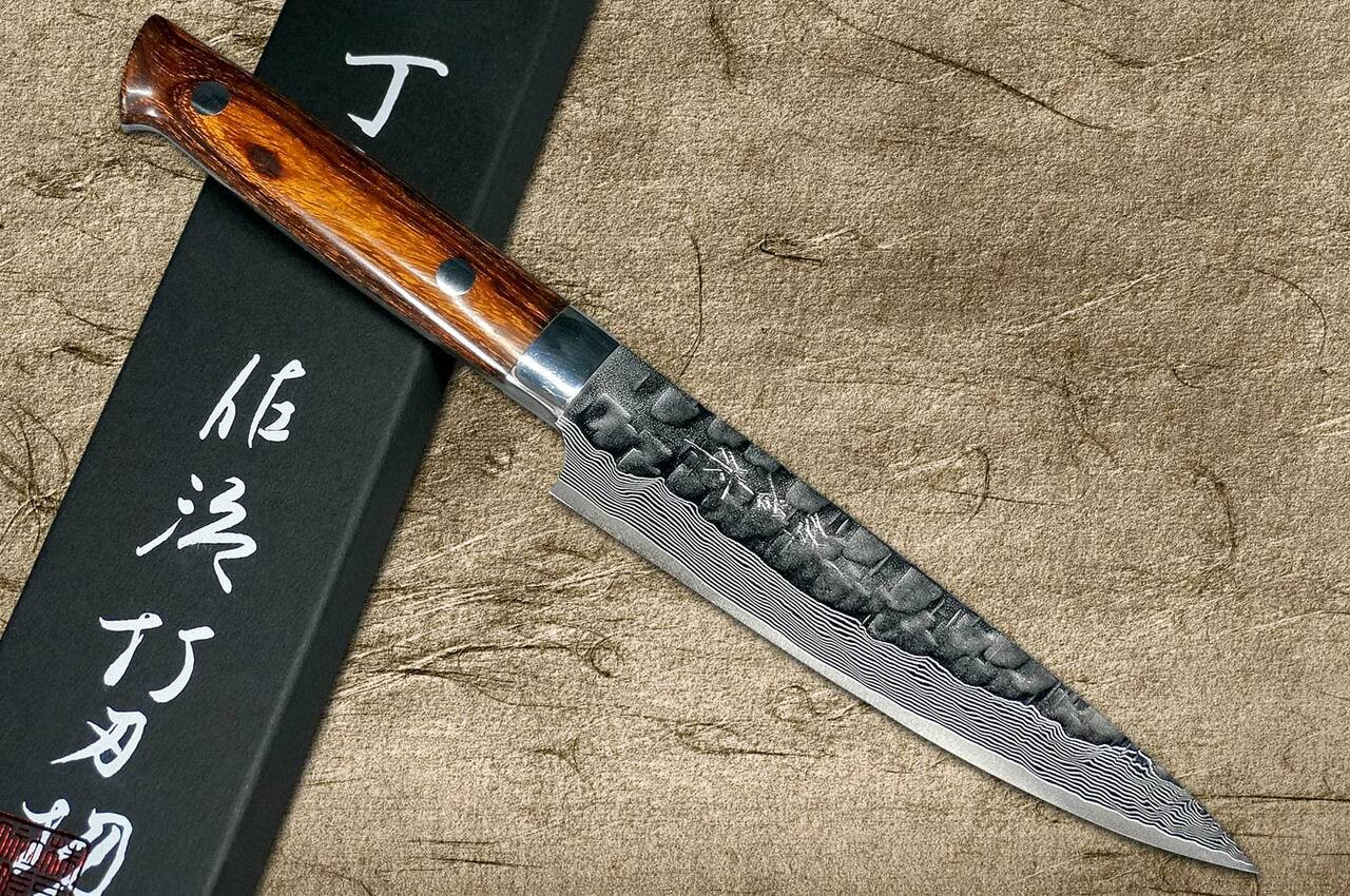 Takeshi Saji R2(SG2) Black Damascus IR Japanese Chef's Petty Knife(Utility) 130mm with Desert ...