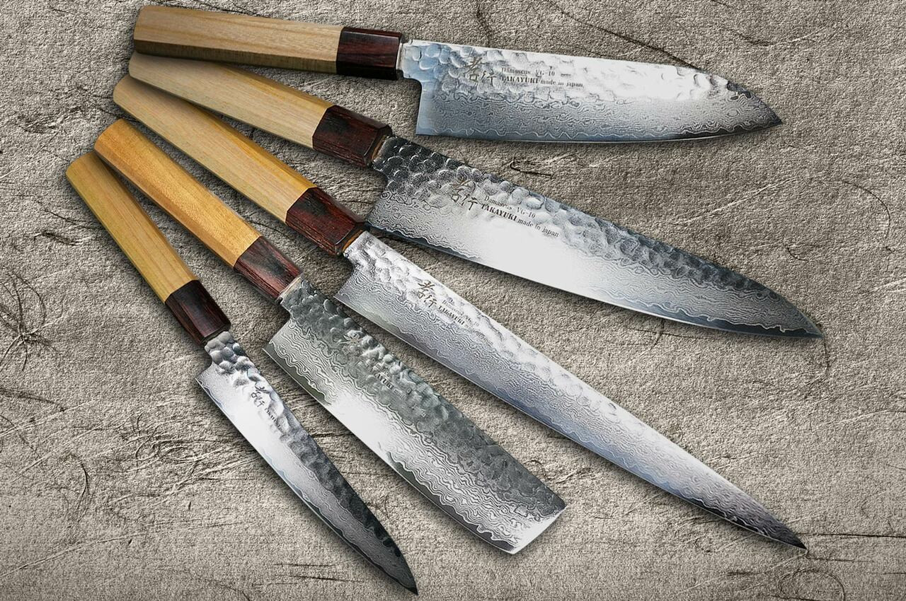 Sakai Takayuki 33 Layer VG10 Damascus Hammered WA Japanese Chef s Knife SET Gyuto210 Slicer Nakiri Petty150 Santoku Japanese knives
