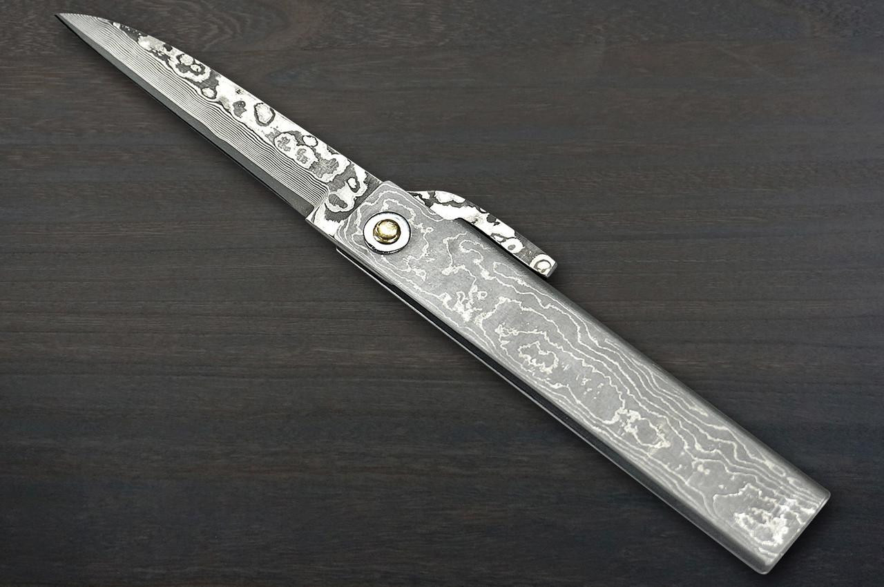 Takeshi Saji Higonokami Folding VG10 Black Damascus Petty Knife(Utility) 80mm with Damascus ...