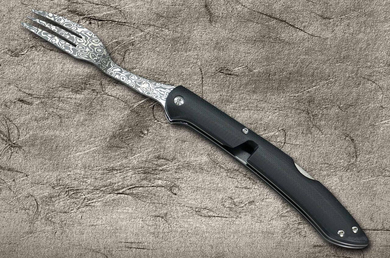 Takeshi Saji Folding R2(SG2) Black Damascus Fork 88mm with Black Micarta Handle | Japanese knives