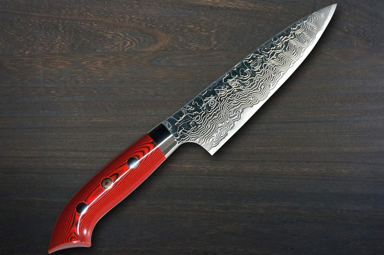 Takeshi Saji R2 Diamond Finish Damascus MCRB-NNM Japanese Chef's Petty Knife(Utility) 130mm with ...